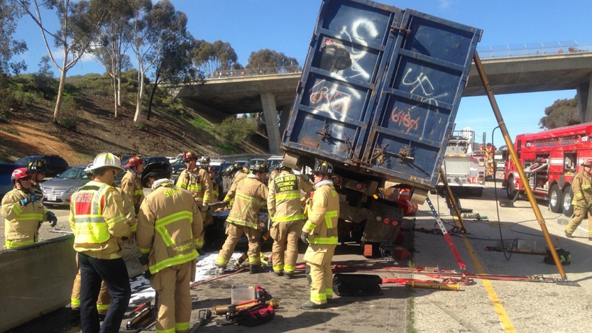‘They Lucked Out’: Semi-Truck Pins Car Into Center Divide in I-805 ...
