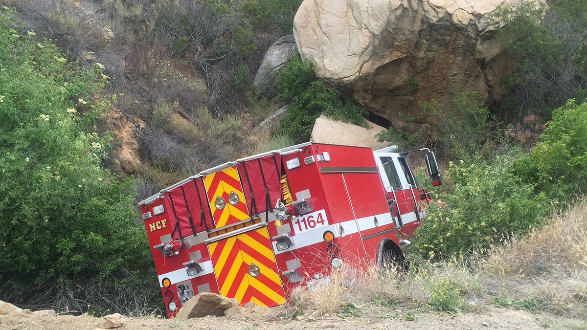 Fire Truck Crashes into Ditch Along Old Highway 395 – NBC 7 San Diego