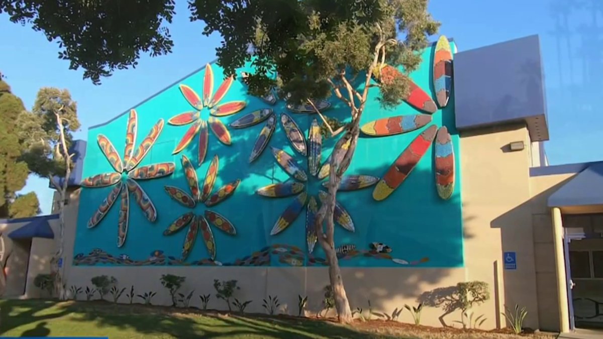 Mural made of donated surfboards decorates PB Rec Center – NBC 7 San Diego