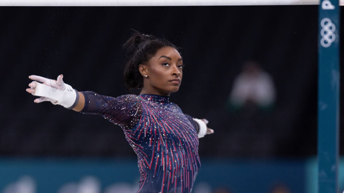Simone Biles submits an original skill on uneven bars for 2024 Paris ...