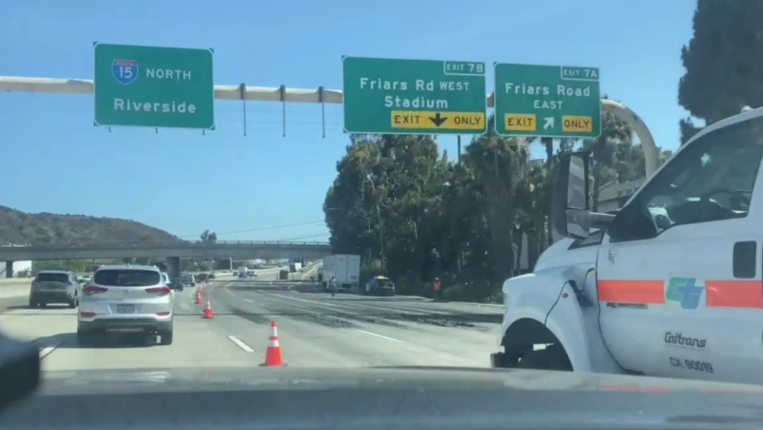 Sludge spill blocks lanes for hours on Interstate 15 near Friars Road ...