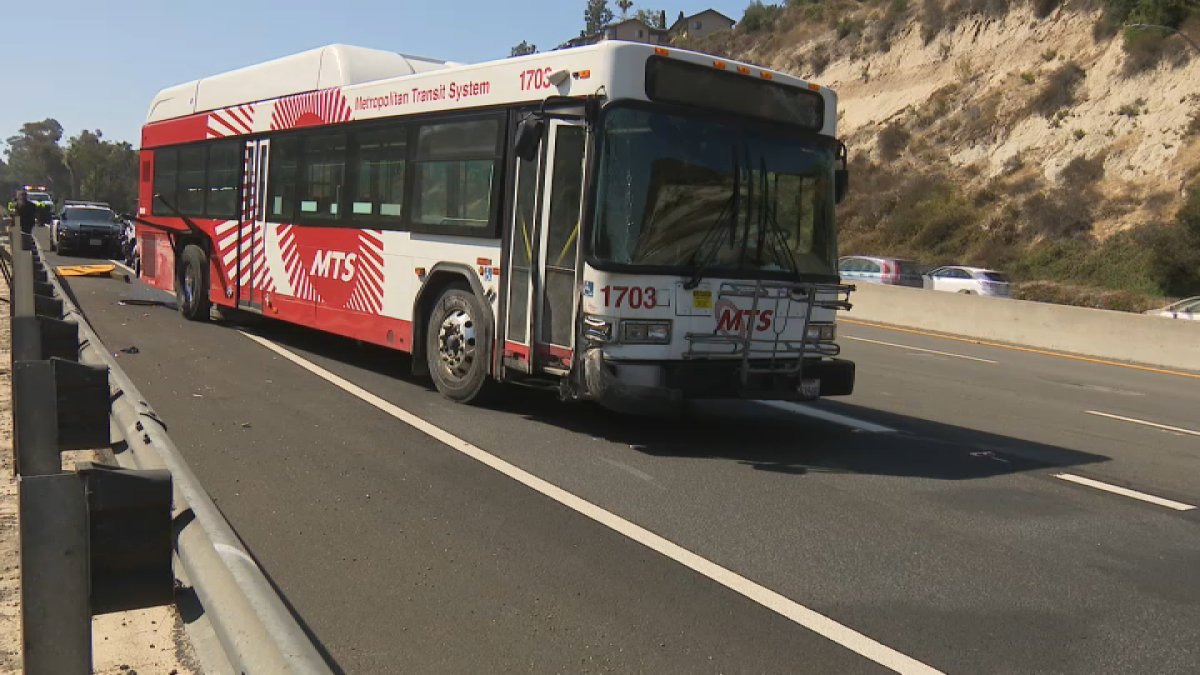 MTS bus hits guardrail on SR-163 after driver had medical emergency ...