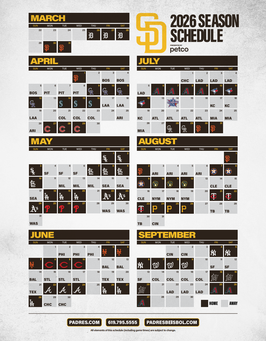 San Diego Padres 2026 schedule released – NBC 7 San Diego