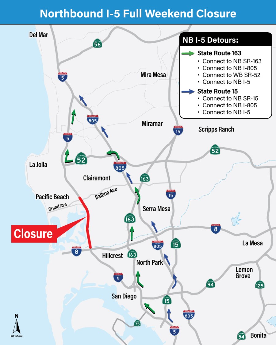 Another weekend-long closure of I-5 lanes near Mission Bay – NBC 7 San ...